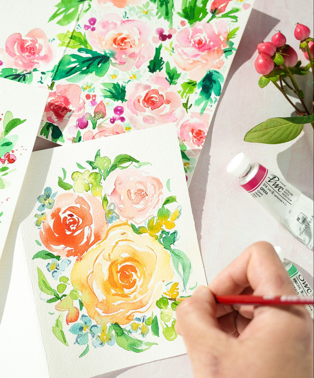 Live online watercolor roses workshop – Jean Choe Art & Design