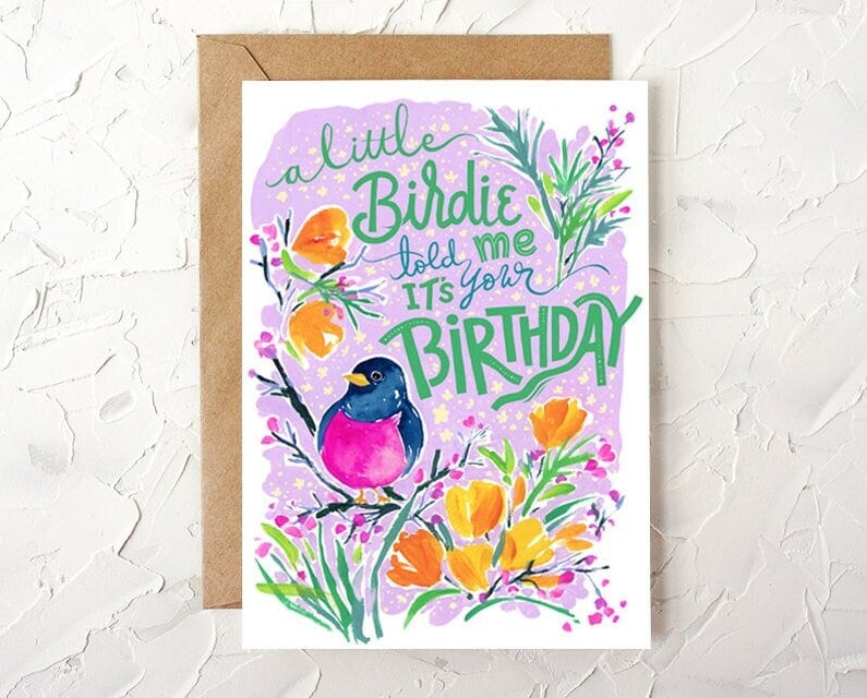 A Little Birdie Told Me Birthday Card – Jean Choe Art & Design