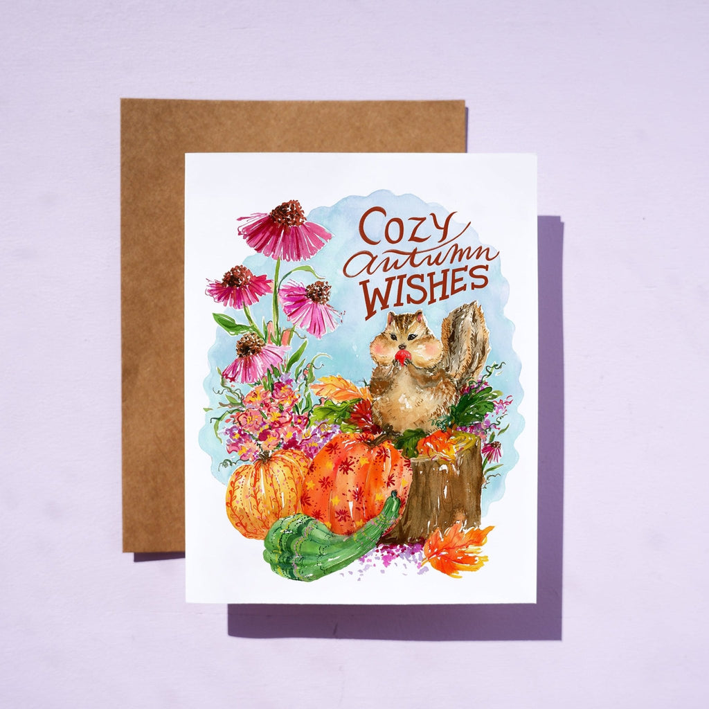 Chipmunk Autumn Wishes Card – Jean Choe Art & Design