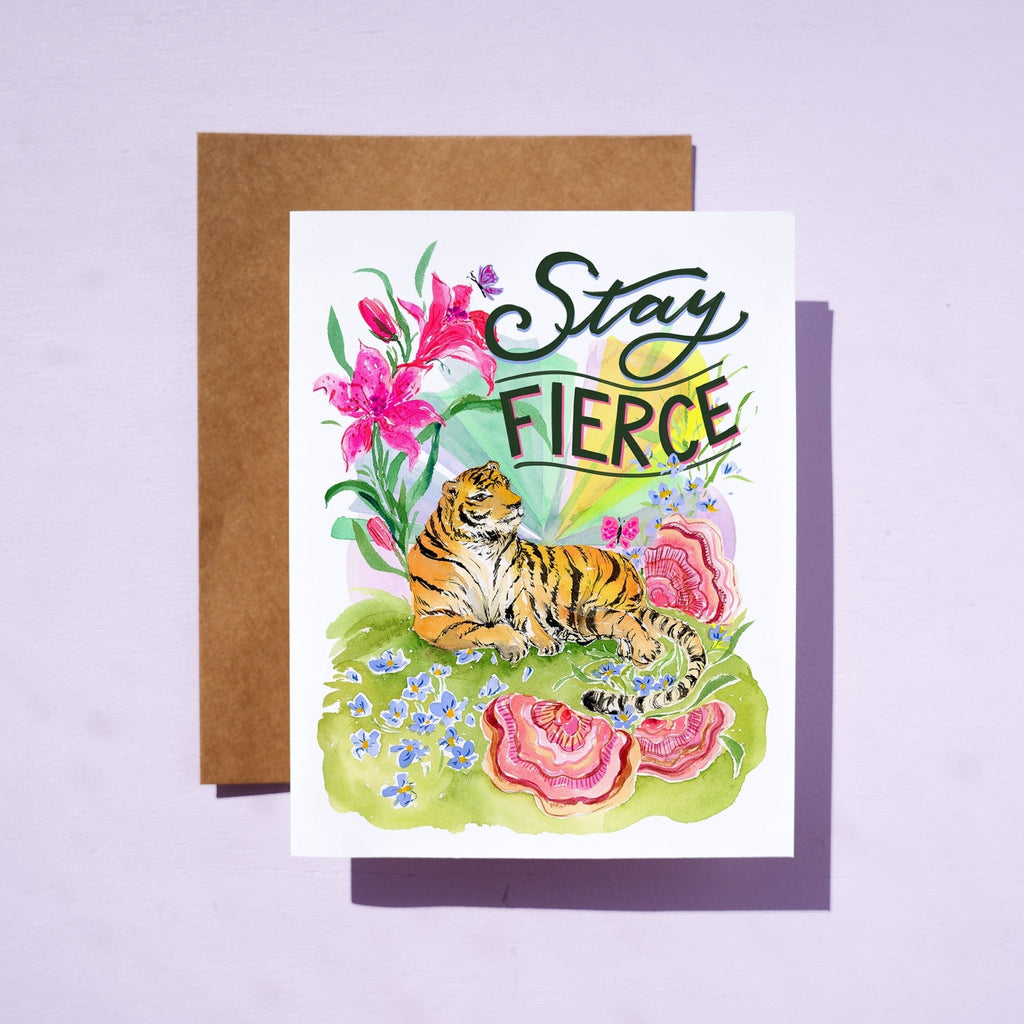 Stay Fierce Sunbathing Tiger Encouragement Card – Jean Choe Art & Design